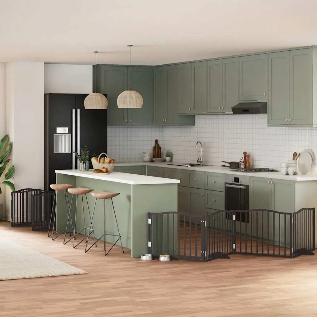 Zábrana pro psy s dvířky skládací 12 panelů černá 960 cm topol 3155628