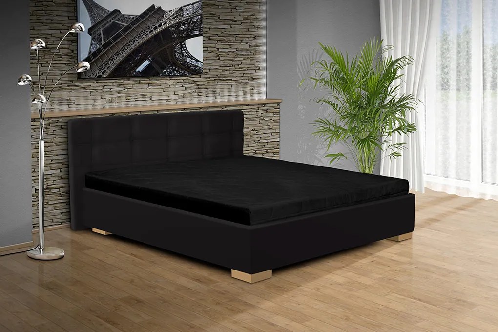 Manželská postel s úložným prostorem Alžběta Barva: eko kůže černá, typ matrace: matrace masážní 15 cm