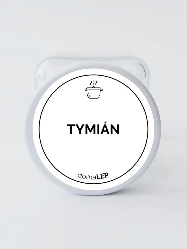 Samolepka na kořenky TYMIÁN bílá 5 cm tučné písmo