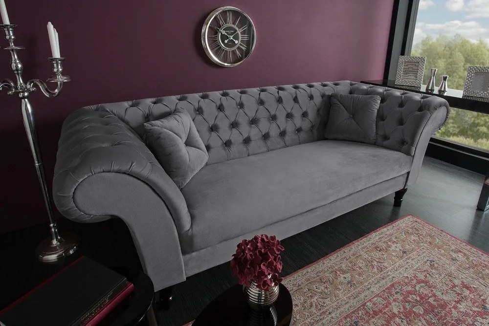 Designová sedačka Rubby Chesterfield II 225 cm stříbrno-šedá
