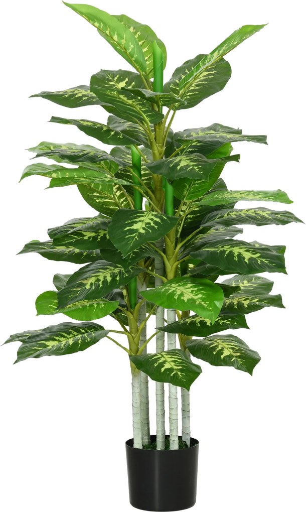 HOMCOM Umělá Dieffenbachia Velká 120 cm, Umělá Rostlina Dieffenbachia v Květináči, Umělé Stromy s Umělou Trávou pro Dekoraci Obývacího Pokoj a Ložnice