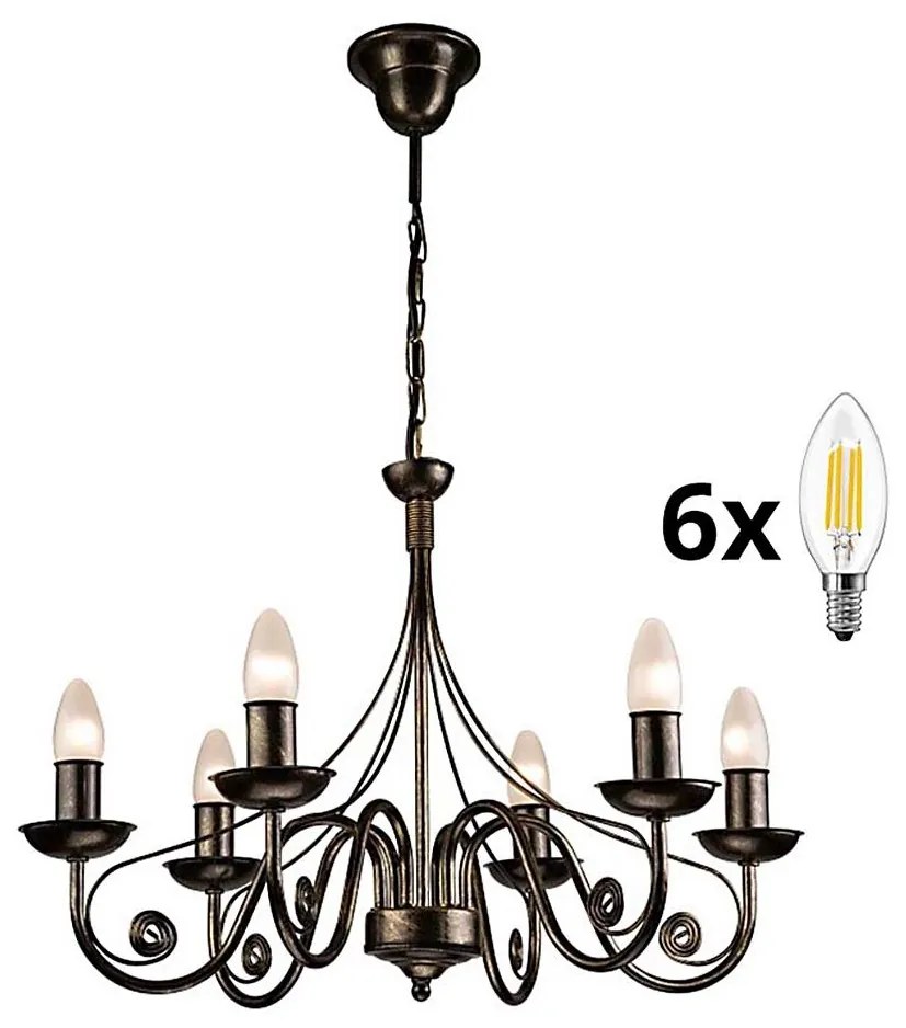 Brilagi - LED Lustr na řetězu STEFANO 6xE14/40W/230V černá patina