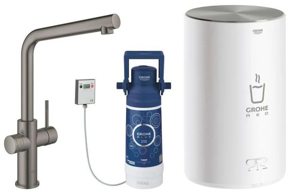 Grohe Red - Dřezová baterie Duo s ohřevem vody a filtrací, zásobník M, kartáčovaný Hard Graphite 30327AL1