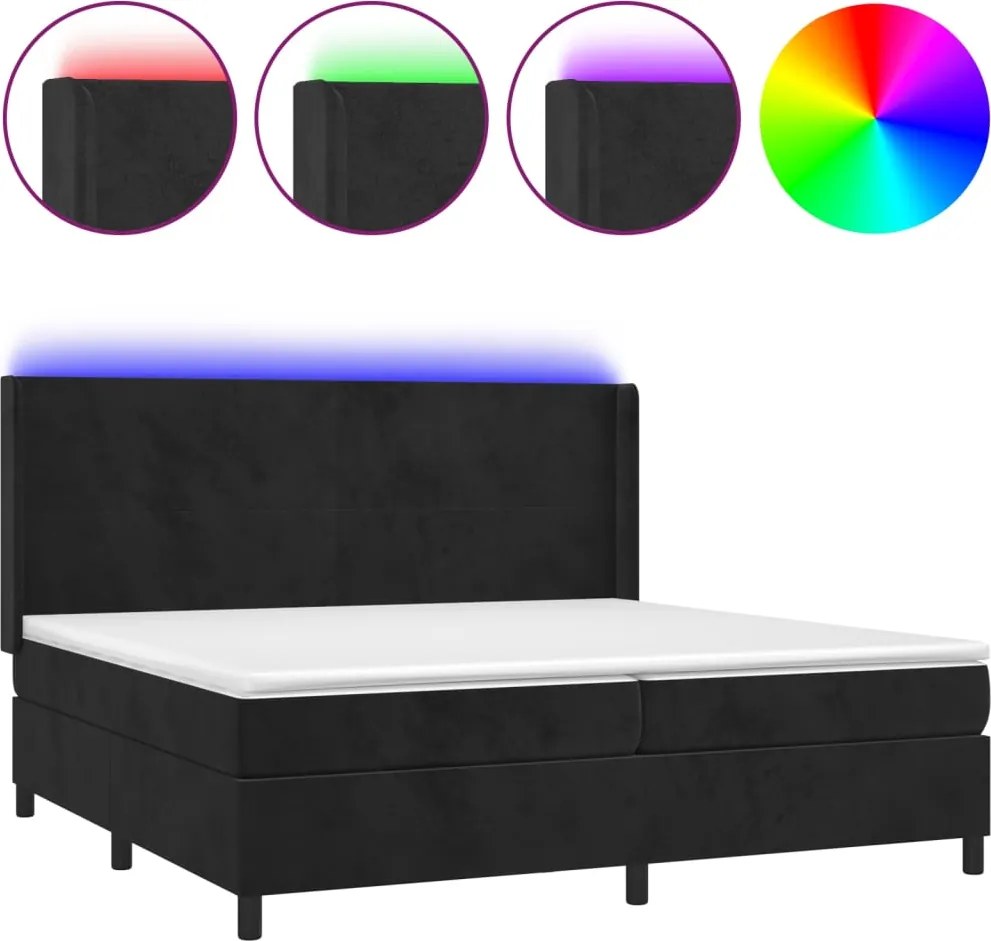 Box spring postel s matrací a LED černá 200x200 cm samet 3139465