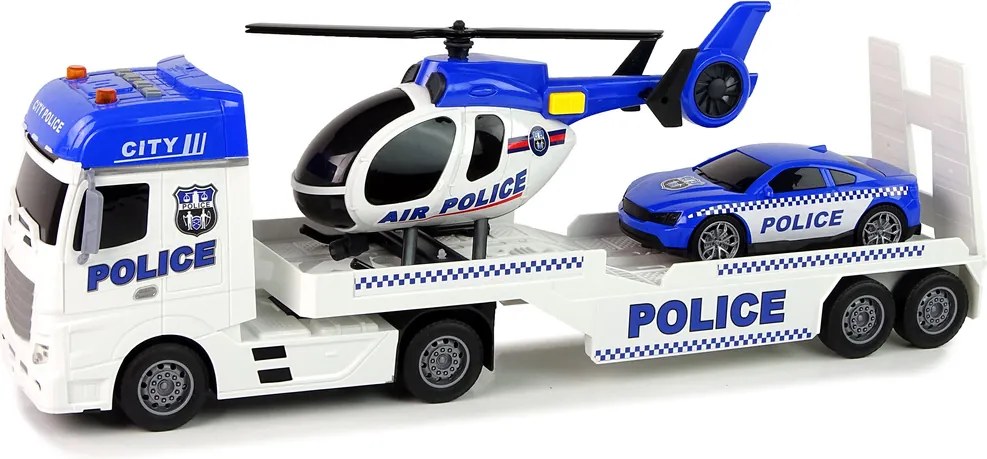 LEAN Toys Sada: Policie, odtahovka, nákladní auto, autíčko, vrtulník, zvuky, světla