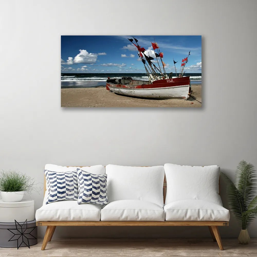 Obraz na plátně Moře Pláž Loďka Krajina 100x50 cm