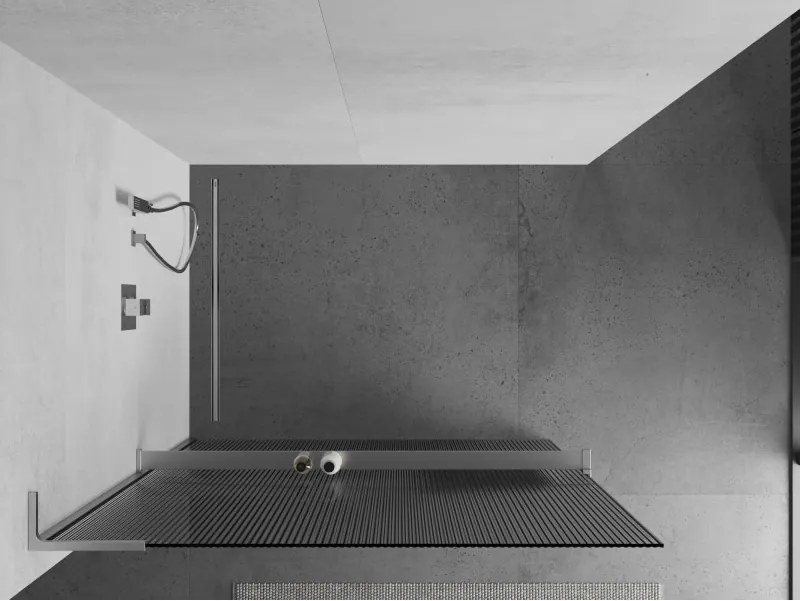 Mexen Kioto+ L, sprchová zástěna Walk-In s poličkou a věšákem 80 x 200 cm, 8mm sklo s žebrovým vzorem, chromový profil, 800-080-123-01-09