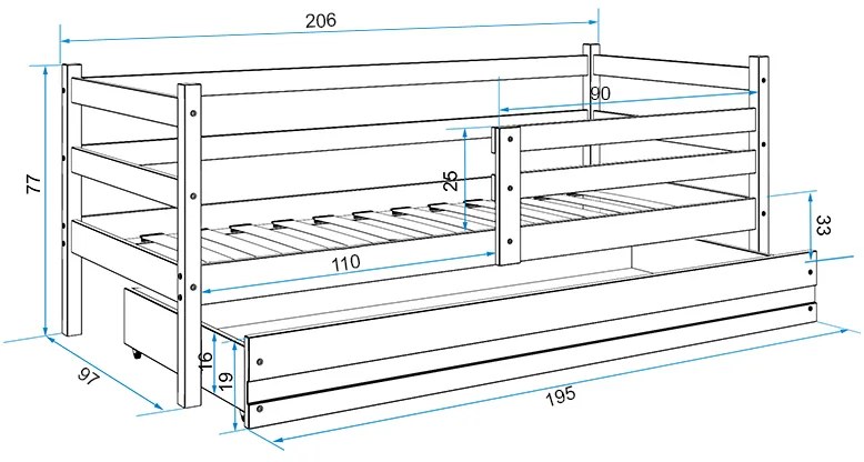 Dětská postel Eryk 90x200 borovice