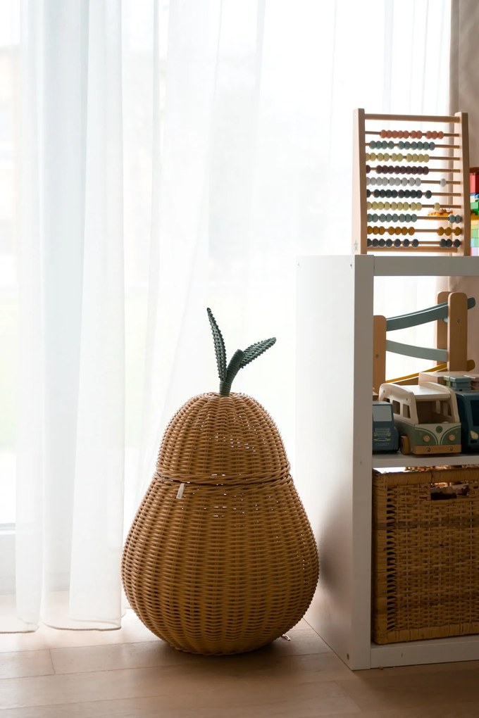 Ferm Living Proutěný koš s víkem Pear, přírodní barva, proutí