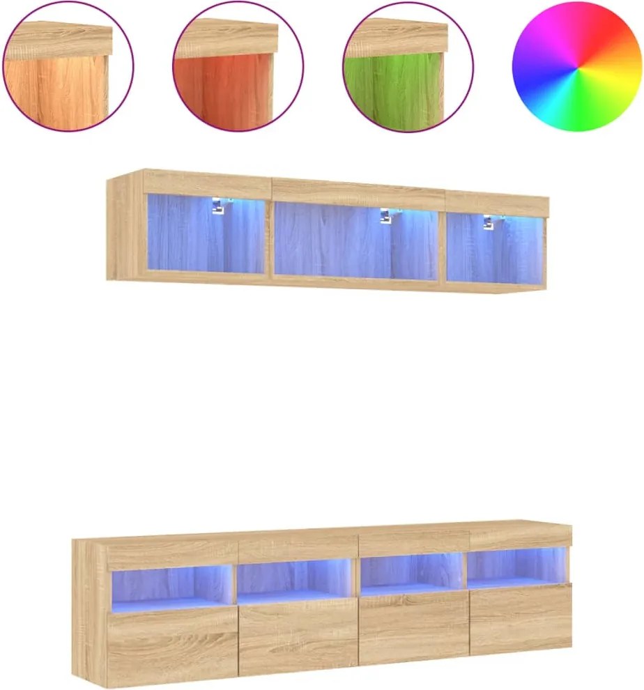 5dílná obývací stěna s LED dub sonoma kompozitní dřevo 3216720