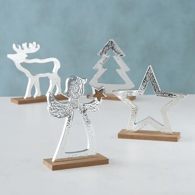 Dřevěná vánoční dekorace stříbrná 15 cm