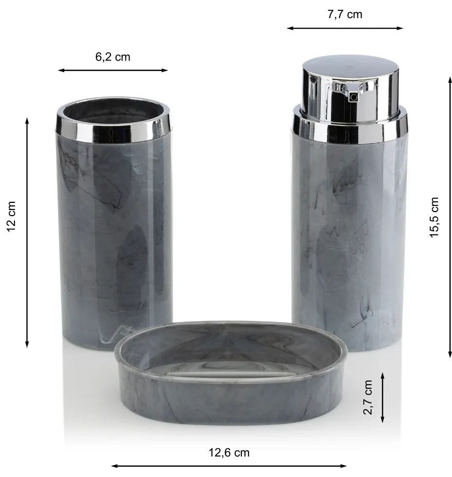 Sada koupelnových doplňků Gris, šedá/s chromovou povrchovou úpravou