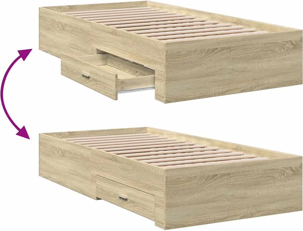 Rám postele se zásuvkami dub sonoma 90x200 cm kompozitní dřevo 3280428