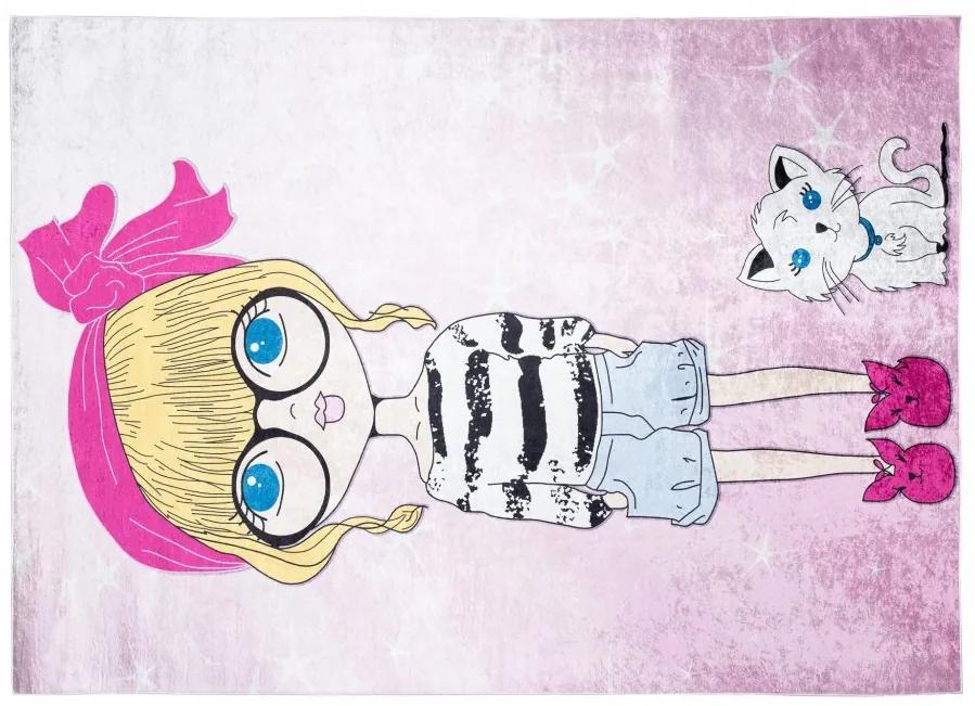 Dětský koberec do dívčího pokoje se slečnou a kočičkou Šířka: 160 cm | Délka: 220 cm