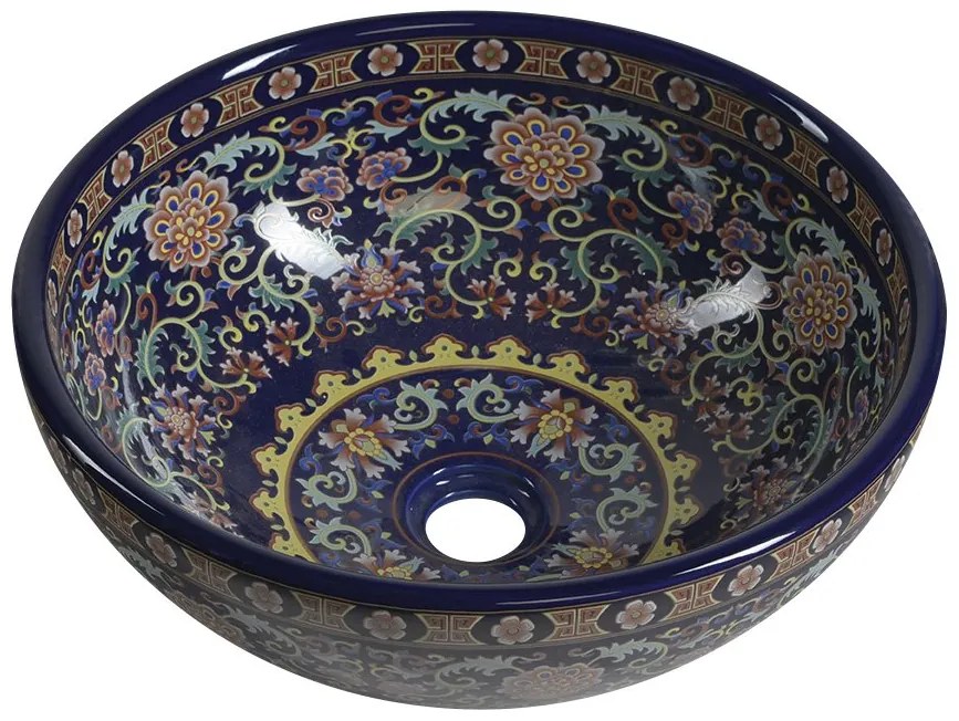 Sapho, PRIORI keramické umyvadlo, průměr 41 cm, 15 cm, fialová s ornamenty, PI022