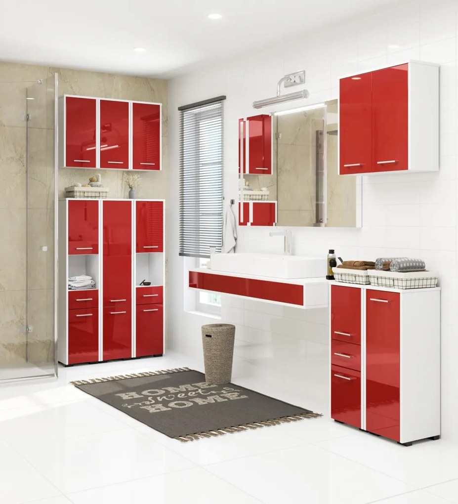Koupelnová skříňka Fin II 30 cm bílá/červená lesk