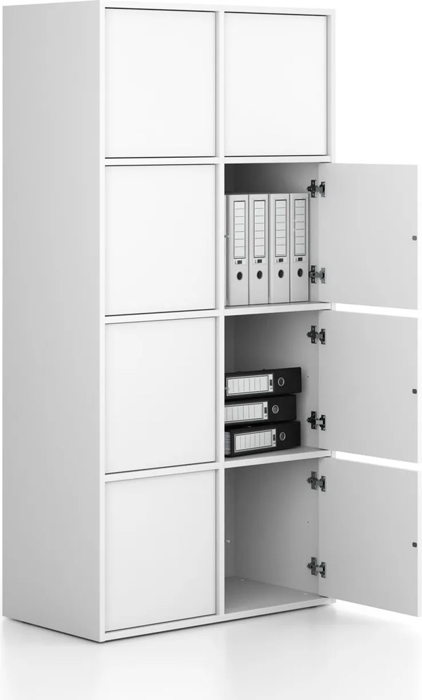 Kancelářská skříň FRAME, 8x dveře, 872 x 450 x 1735 mm, PUSH-lock, bílá