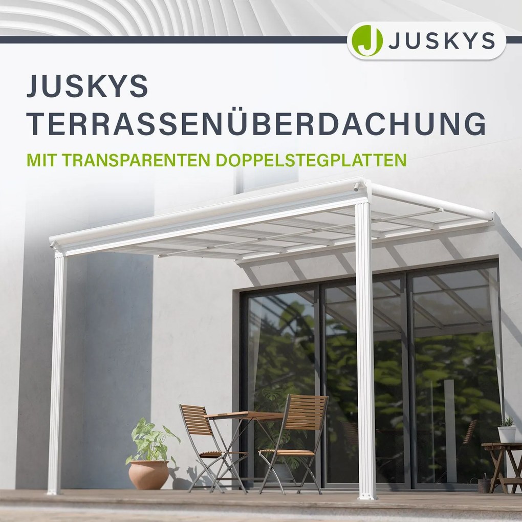 Juskys Hliníkové zastřešení terasy Borneo Barva: Bílá, Velikost: 6 × 3 m