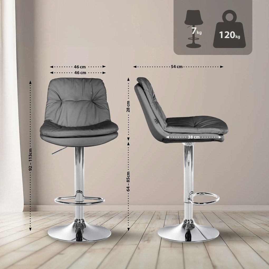 Barová židle Laurel umělá kůže chromovaná konstrukce – šedá