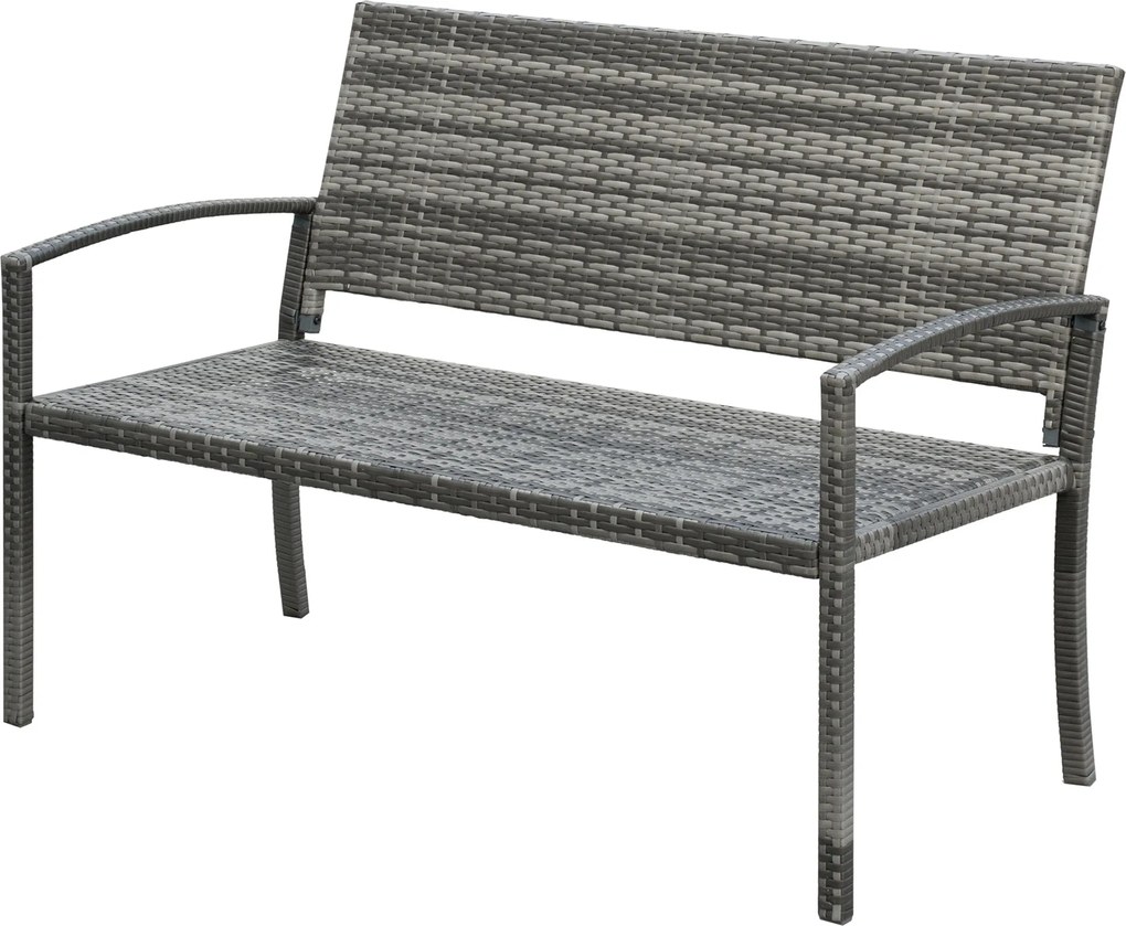 Zahradní lavička Outsunny z polyrattanu pro 2 osoby, odolná vůči UV záření, s ergonomickými opěrkami a opěradlem, zahradní nábytek, lavička pro park s