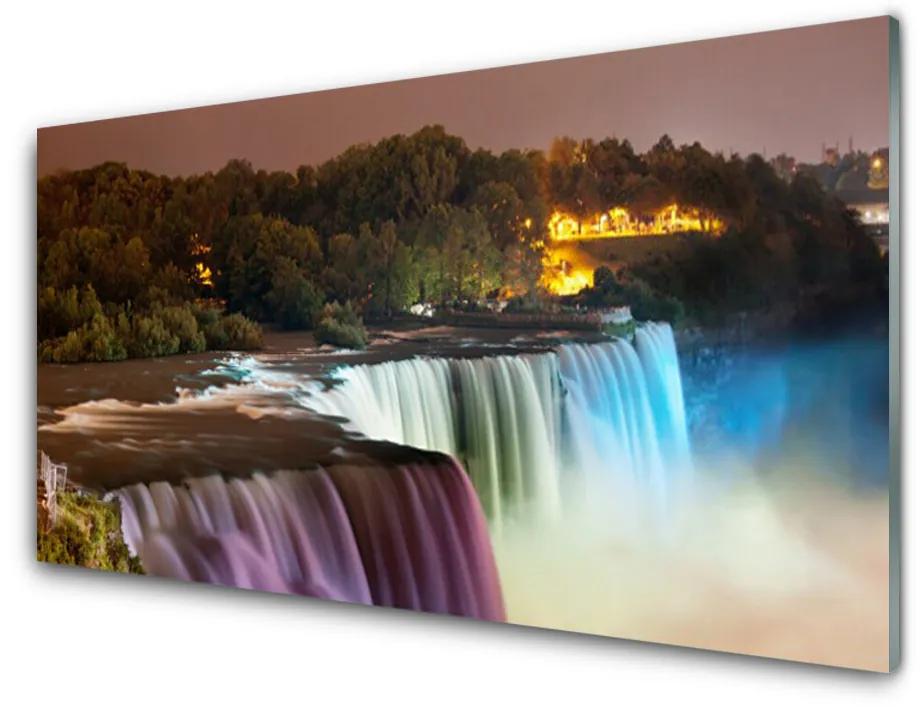 akrylový obraz Les Vodopád Příroda 140x70 cm