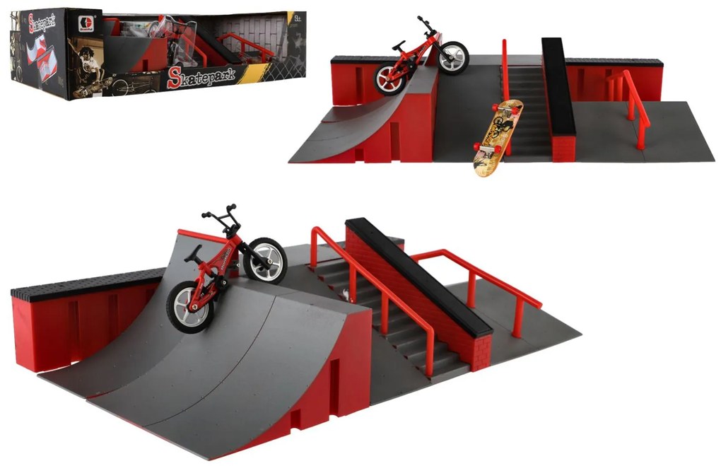 Skatepark - rampy,kolo prstové,skateboard prstový plast v krabici 44x12x25cm