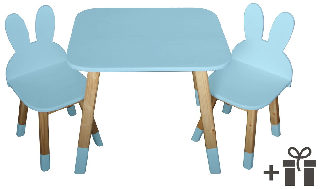 Set dětského nábytku (stoleček + 2 x židlička) zajíček + DÁREK barva: pastelově modrá