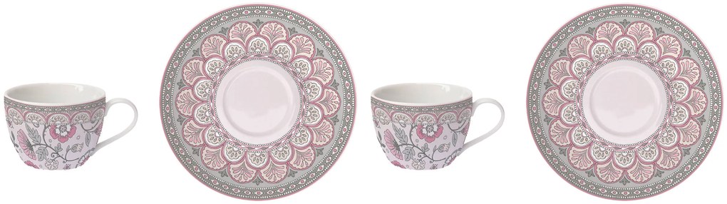 Easy Life Sada porcelánových šálků a podšálků Kalamkari růžová 2x100ml