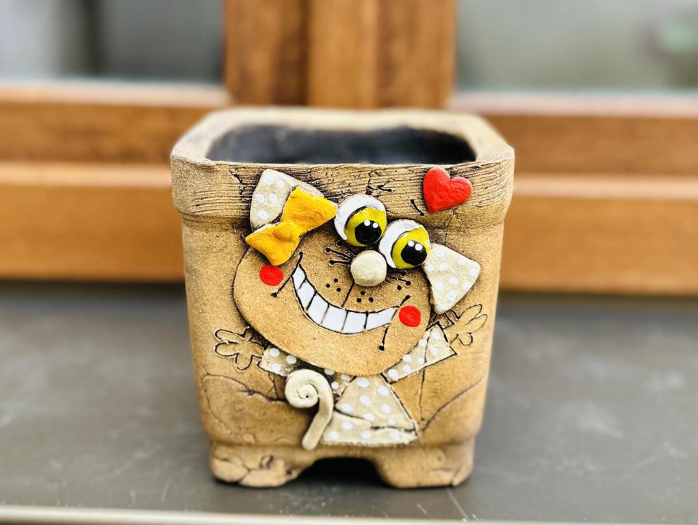 Keramika Javorník Hranatý květináč -kočka