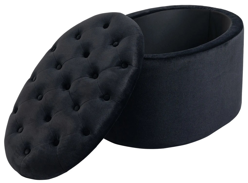 HOMCOM Lavice v černé barvě Moderní čalouněná lavice s úložným prostorem, sametový polyester, kaučukové dřevo, oválný tvar, 71x52x42cm