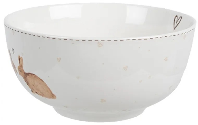 Bílá porcelánová miska na polévku s hnědými zajíčky Bunnies in Love – 500 ml