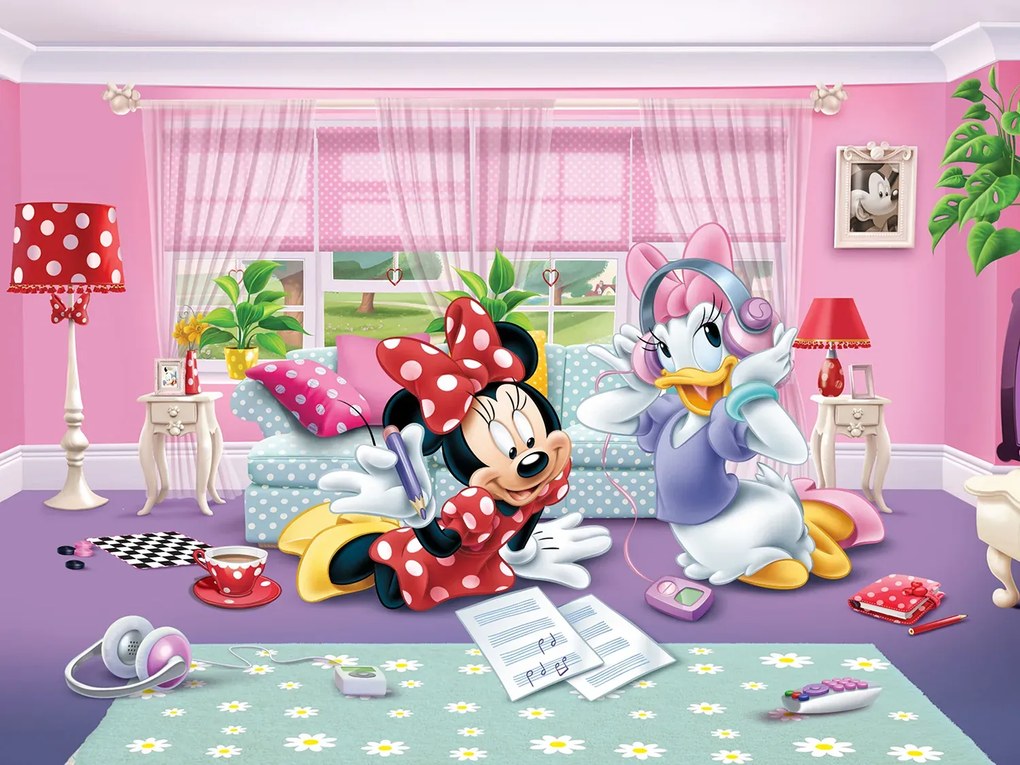 Dětská vliesová fototapeta na zed' Minnie a Daisy, Disney | 360 x 270 cm | DFTDNXXL 5035