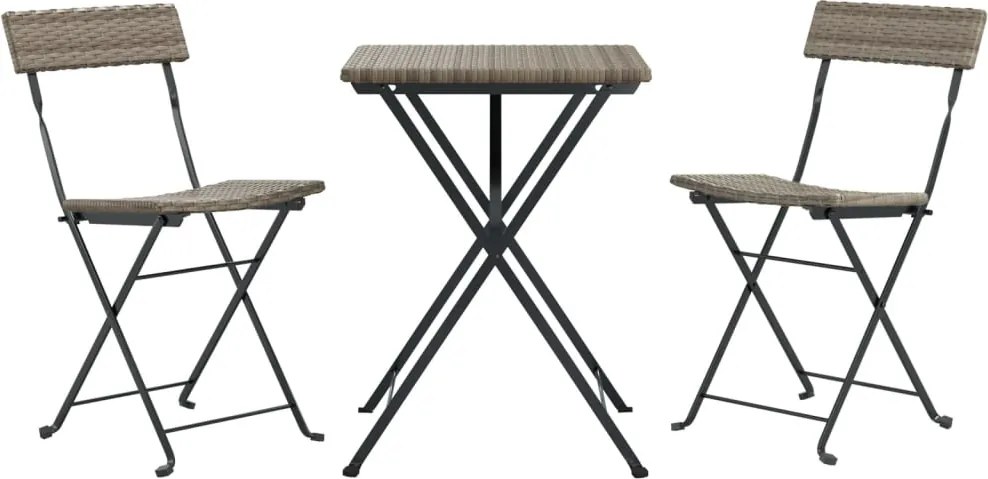 3dílný skládací bistro set šedý polyratan 319991