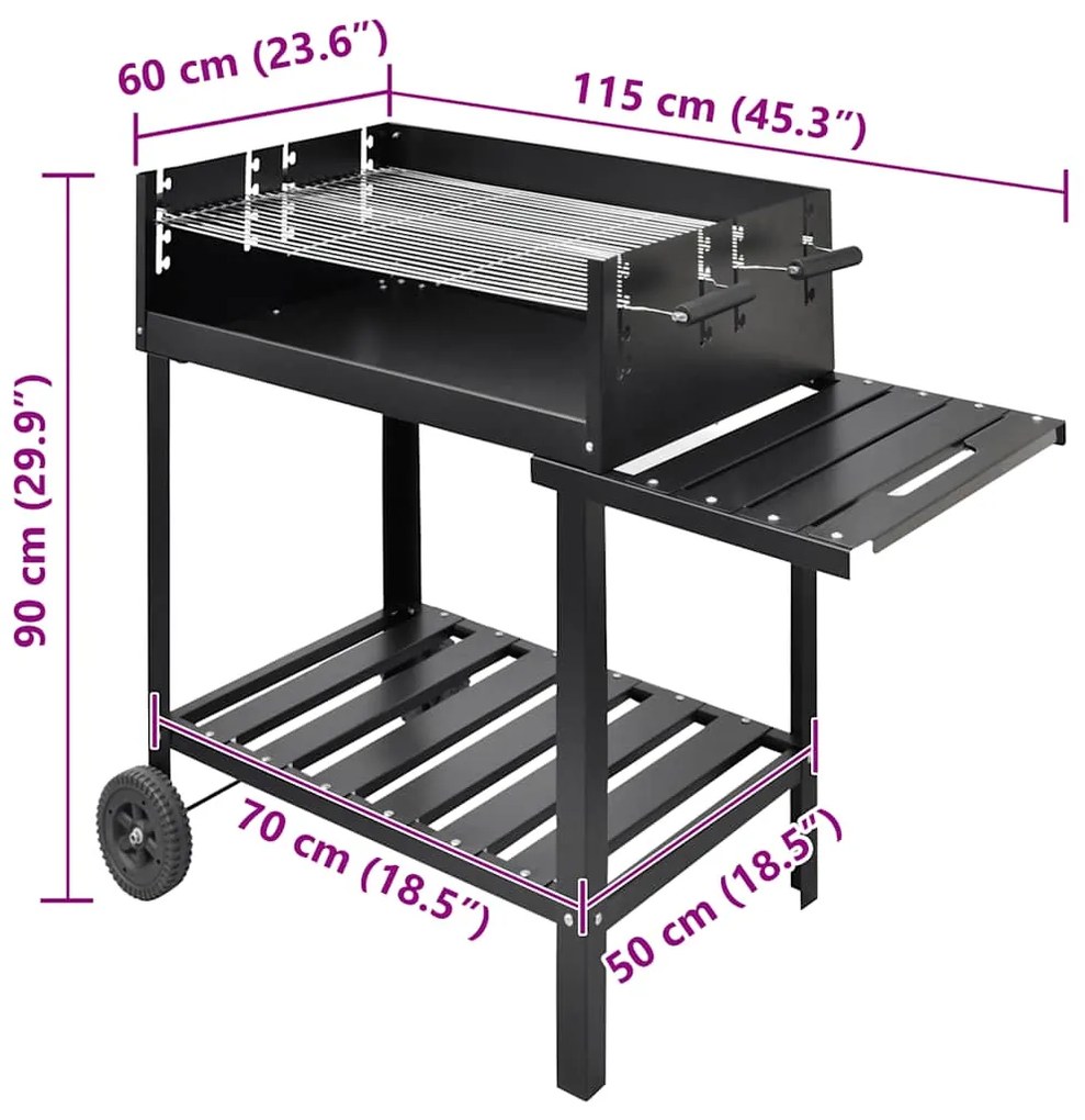 vidaXL Marketos Zahradní gril na dřevěné uhlí 2 kolečka