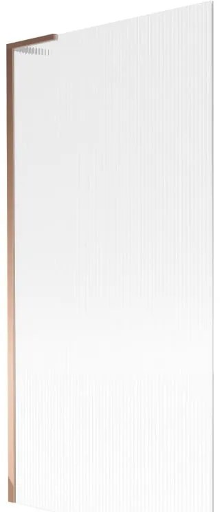 Mexen Next L, 1-křídlová vanová zástěna 90 x 150 cm, 6mm sklo s žebrovým vzorem, růžové zlato profil, 895-090-000-03-09-60