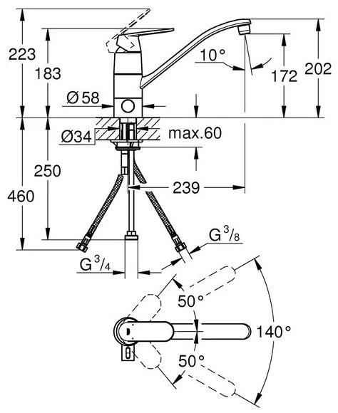 Grohe Eurosmart Cosmopolitan Dřezová baterie s integrovaným uzavíracím ventilem 31161000