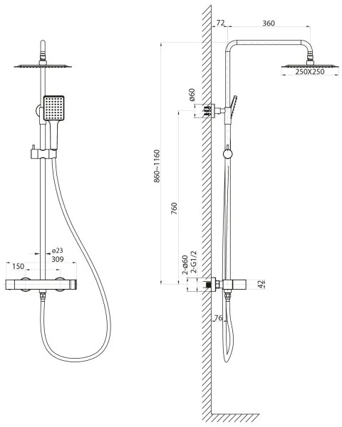 Sapho - Sprchová sada s baterií CUBEMIX lesklý chrom