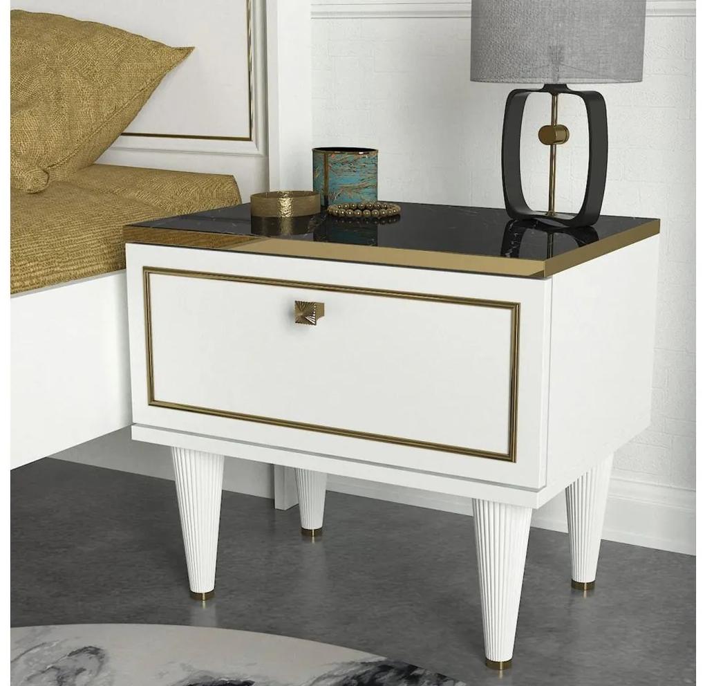 Asir | Noční stolek RAVENNA 47,2x50 cm bílá/černá/zlatá | AS0685