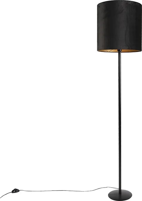 Stojací lampa černá s černým sametovým stínítkem se zlatem 40 cm - Simplo
