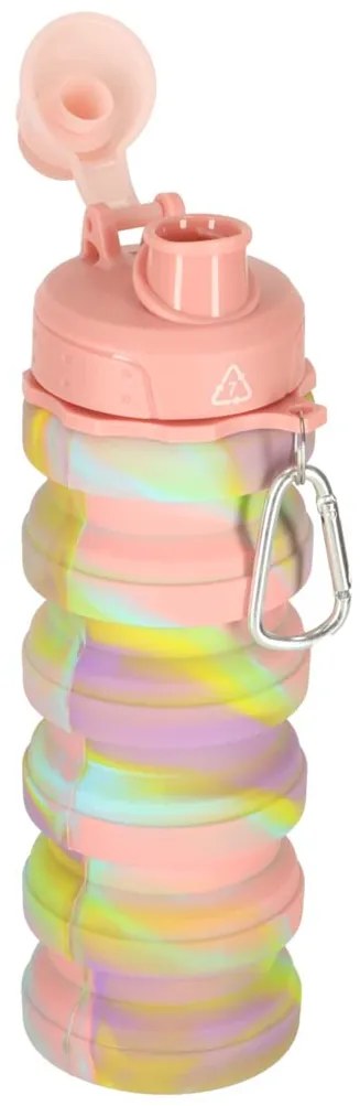 Creative Corner Láhev na vodu bidon silikonová skládací s rukojetí sportovní 500ml duhová