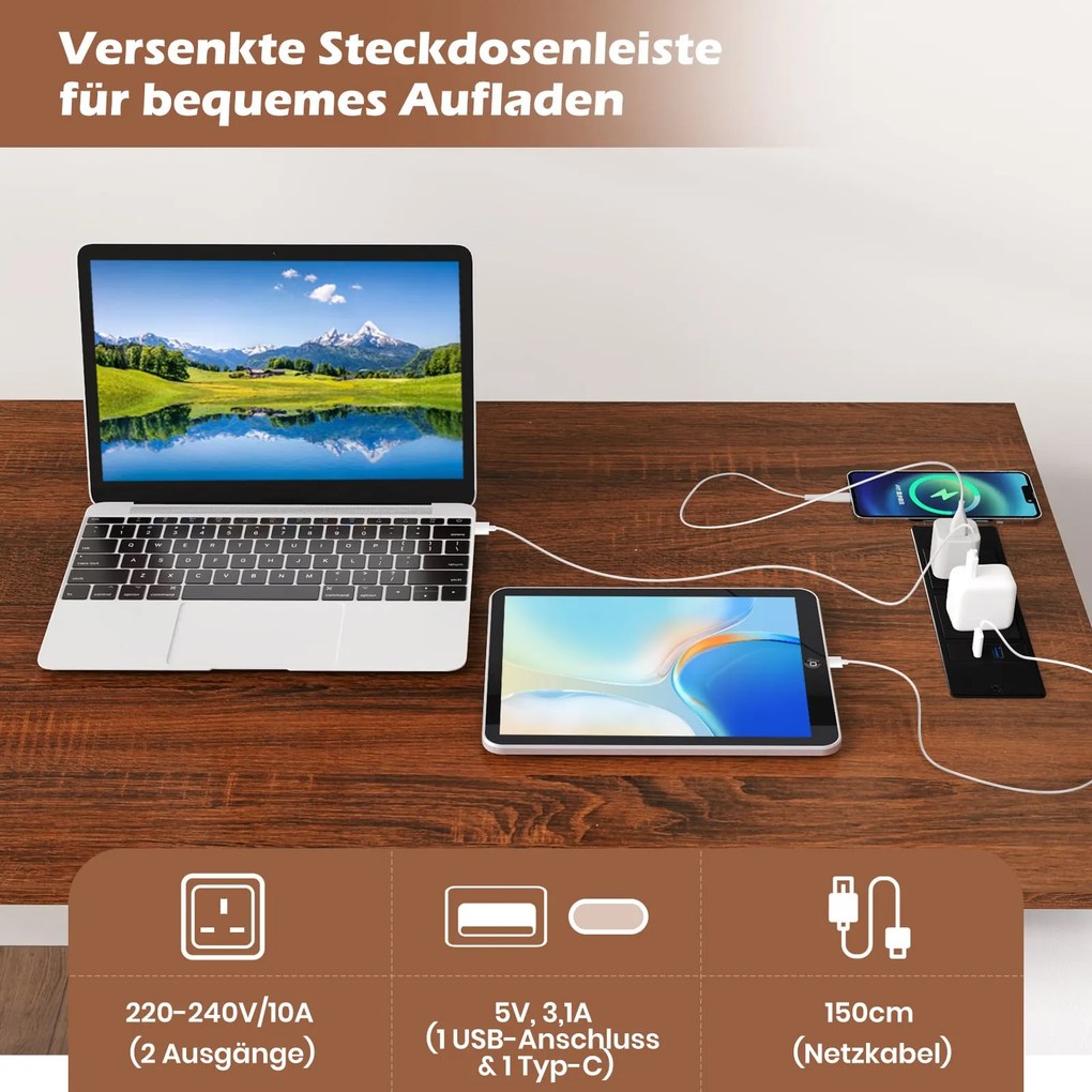 Costway Stůl ve tvaru L s kartotékou a zásuvkou 138 cm