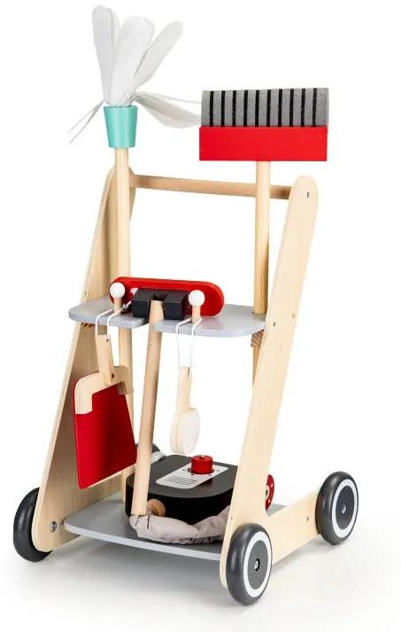 ECOTOYS Dětský dřevěný vozík na úklid