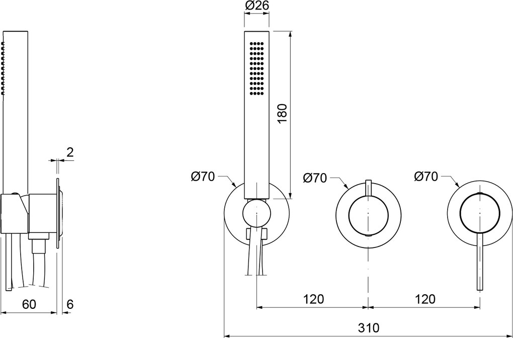 Sapho Sapho, ULTRAMIX podom. sprch. baterie, ruční sprcha, 2 výstupy, zlato mat, UT045G