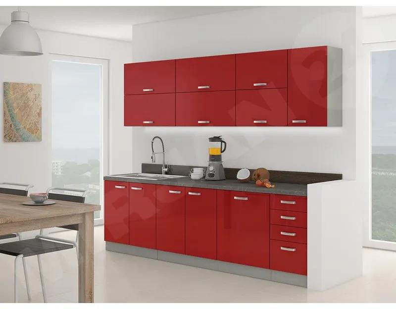 Kuchyně Multiline IV, Barva: šedá / červený lesk, Dřez: ne, Příborník: ano, Pracovní deska do kuchyně: bez pracovní desky