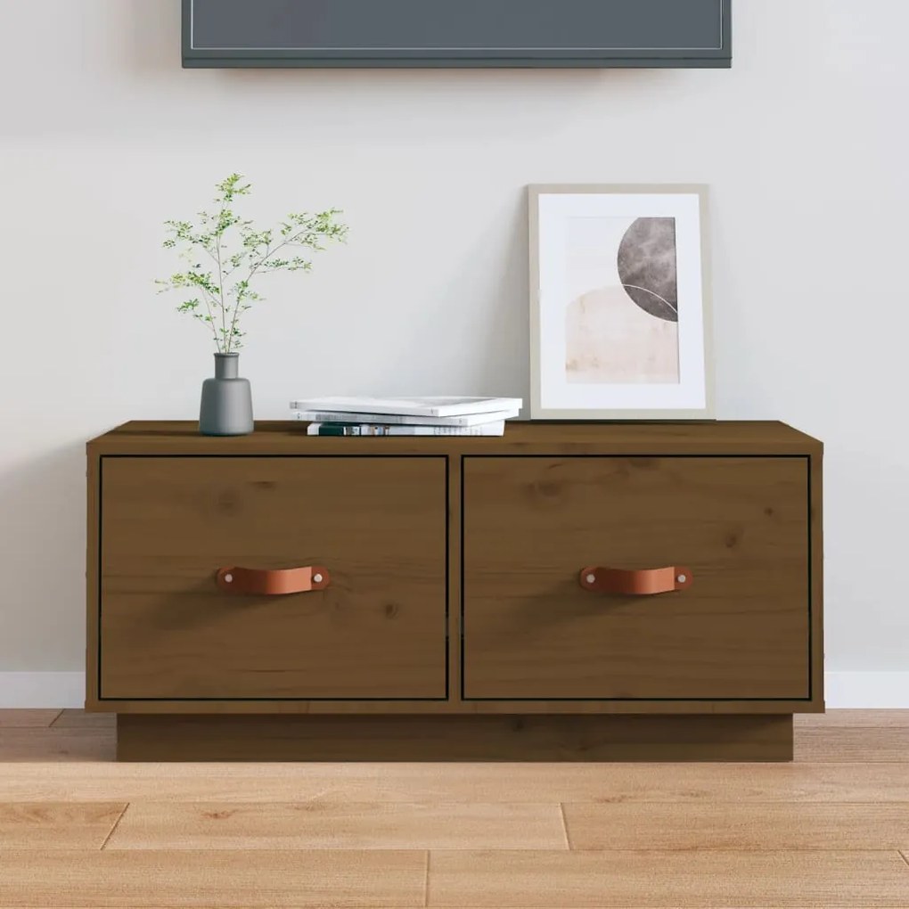 Tv Skříňka Šedá 80 X 34 X 35 Cm Masivní Borové Dřevo - Přírodní