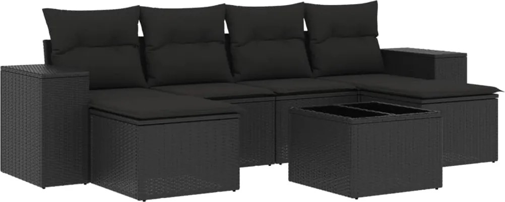 7dílná zahradní sedací souprava s poduškami černá polyratan 3255262