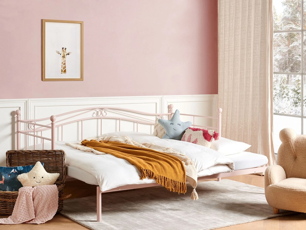 Kovová postel 90 x 200 cm pastelově růžová TULLE Beliani
