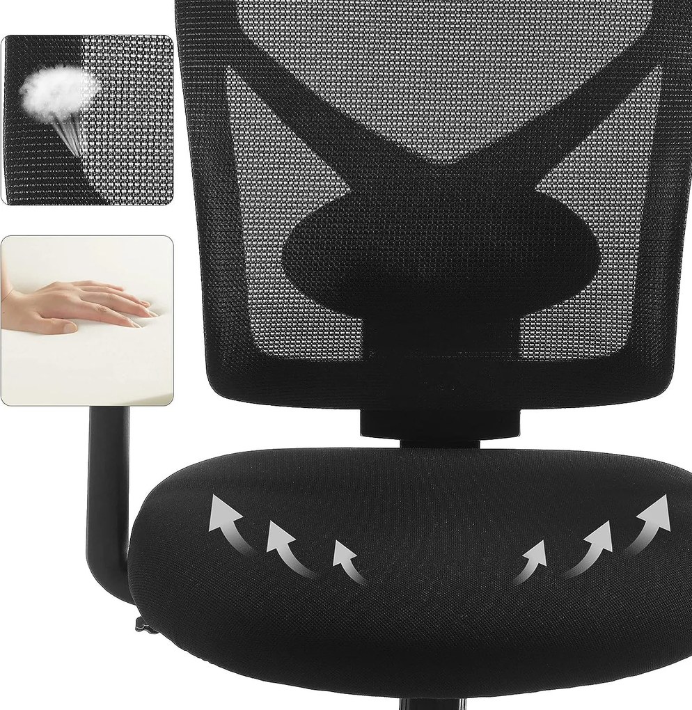 SONGMICS síťová kancelářská židle, ergonomická otočná židle, černá