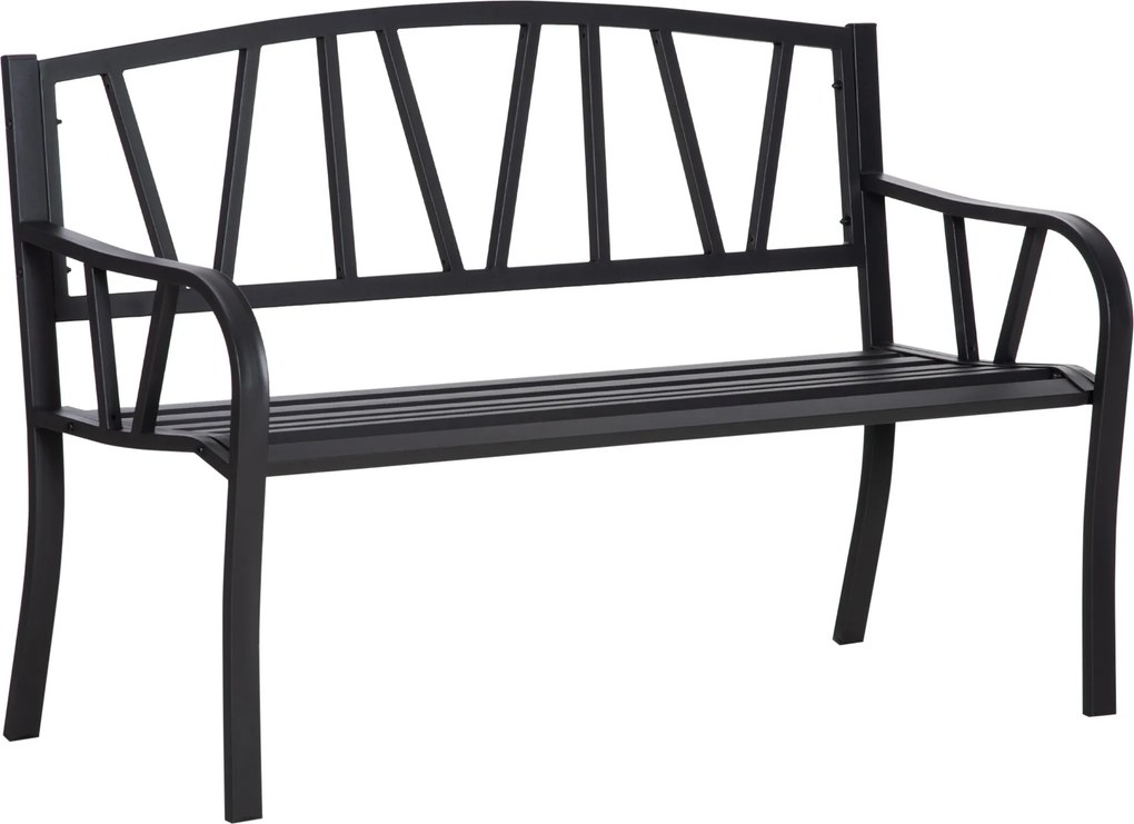 Outsunny Černá Voděodolná Metalová Zahradní Lavice, Venkovní Železná Lavice pro Dva, 128x56x86cm