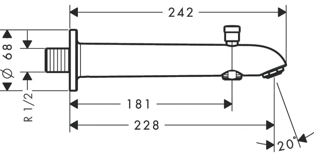 Hansgrohe Focus - Vanový výtok 228 mm, s přepínacím ventilem, chrom 13424000